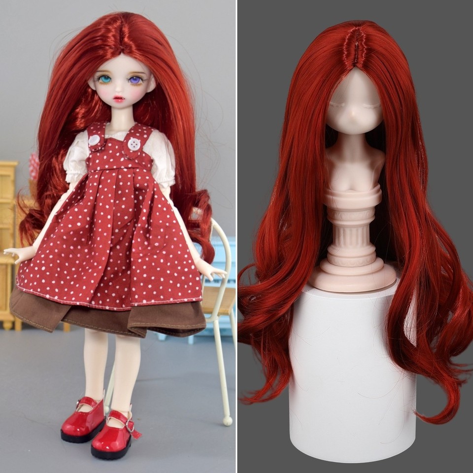 Dolls Wigs Long Wavy Hair Wig Wine red color for 1/3 1/4 1/6 BJD Doll ...