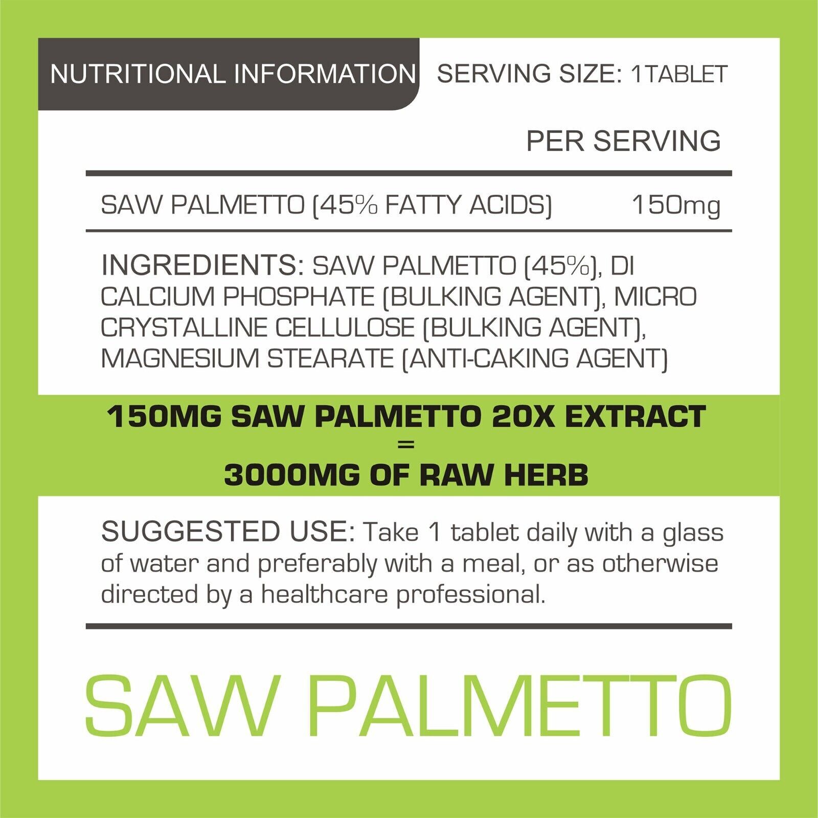 Saw Palmetto 3000mg - 365 Tablets Hair Loss Urinary Tract Prostate ...