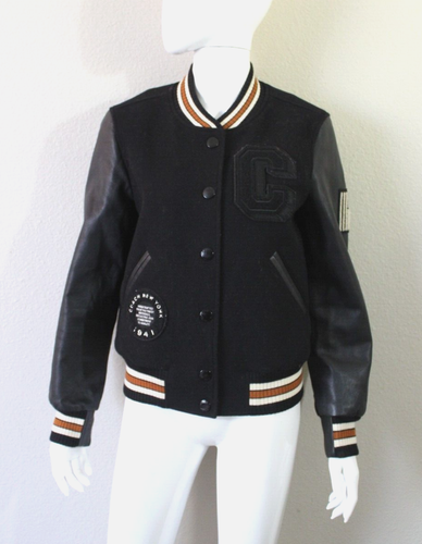 COACH 6 Varsity Jacket Leather Bomber Letterman Black White USA Rocket ...