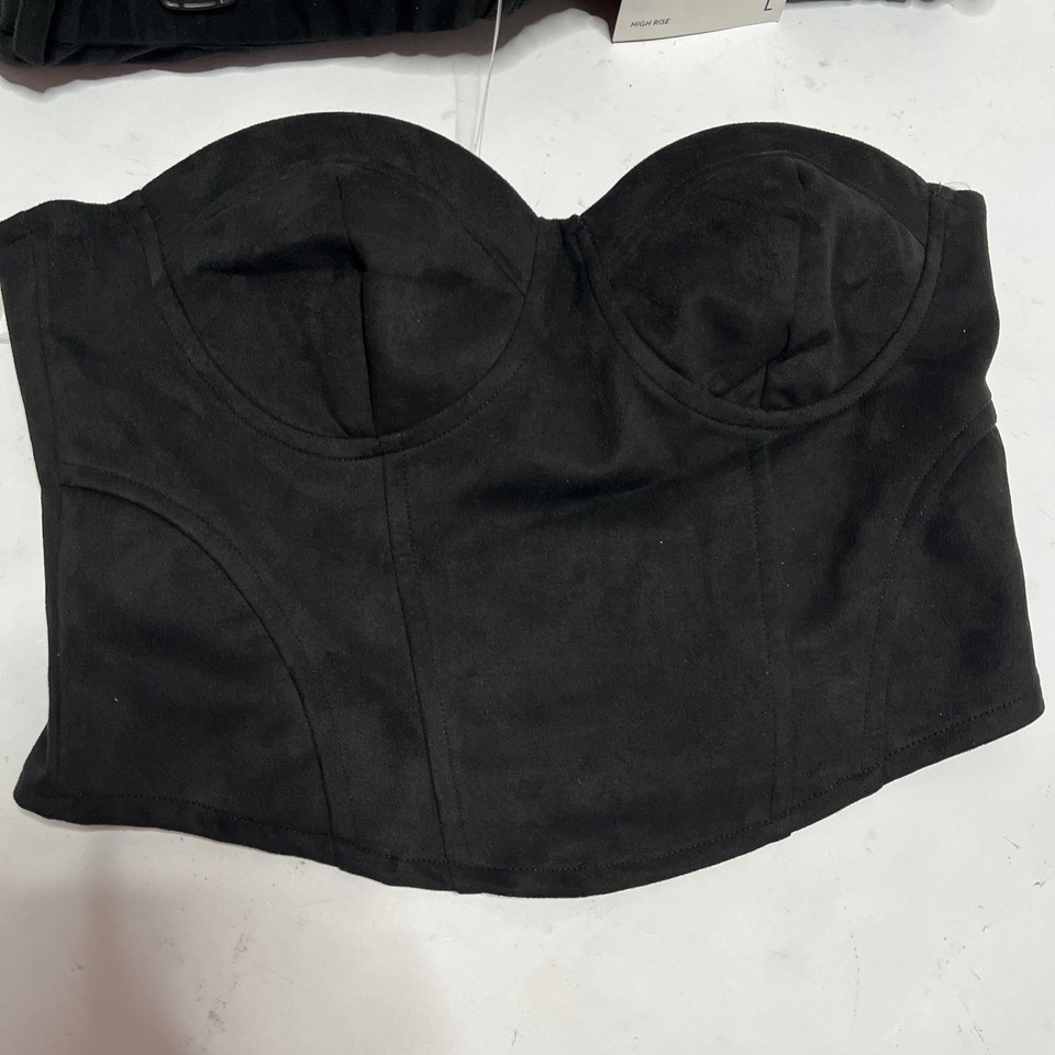 No Comment Women’s Suede 2-Piece Set Strapless Corset Top & Mini Skirt ...
