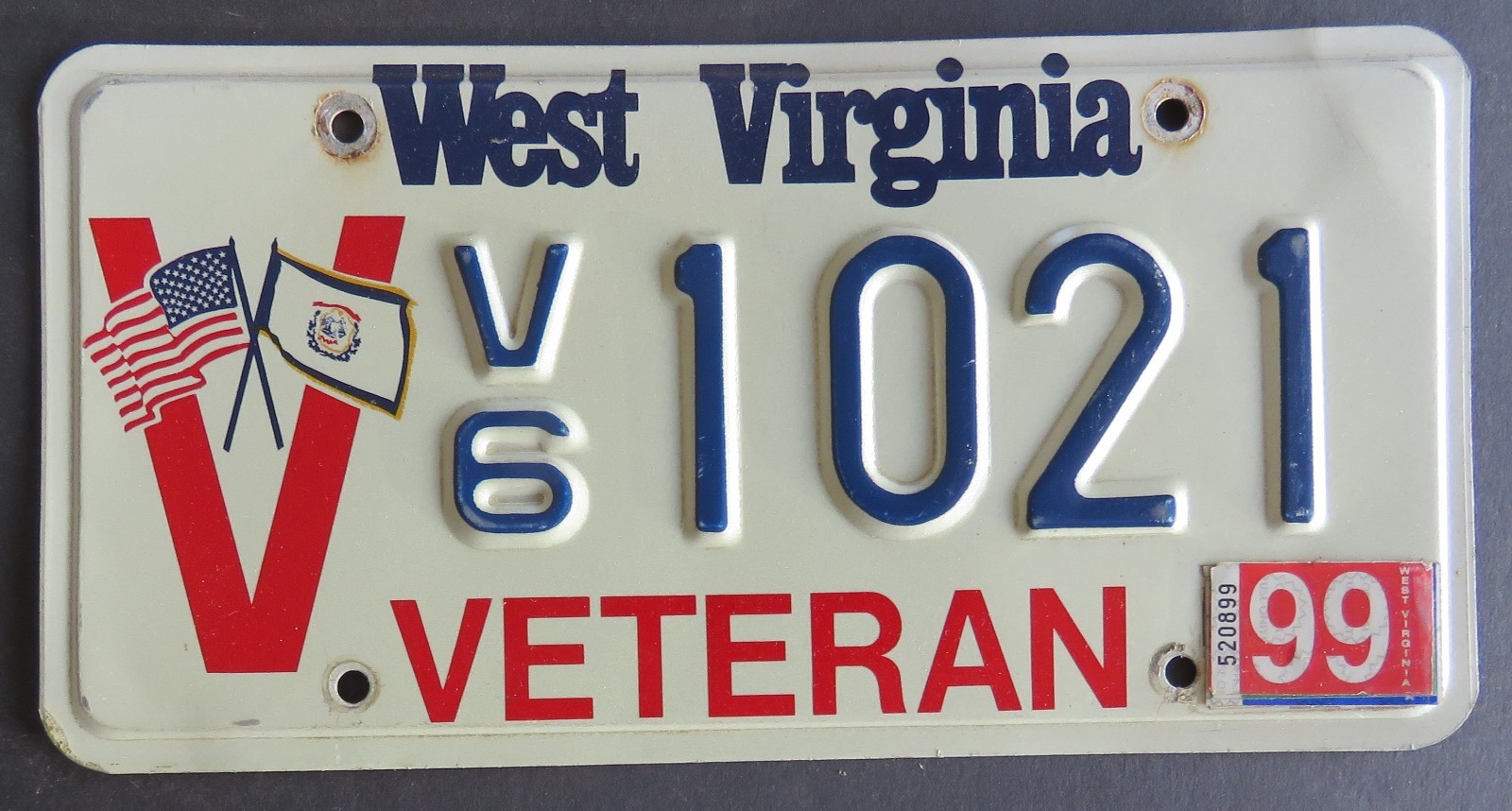 WEST VIRGINIA VETERAN license plate 1999 1021 | eBay