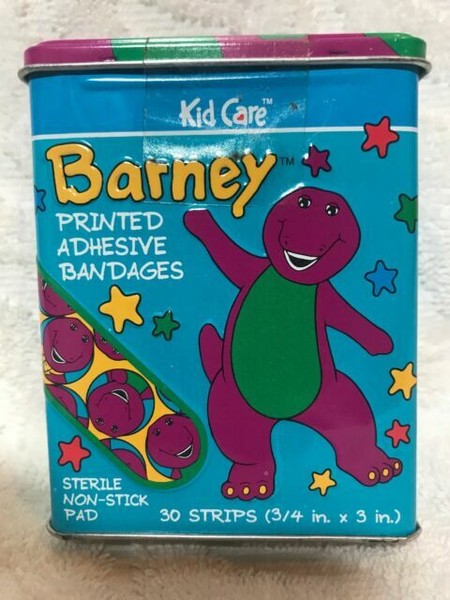 1990s Barney Kid Care Printed Adhesive Bandages in Tin Containers for ...