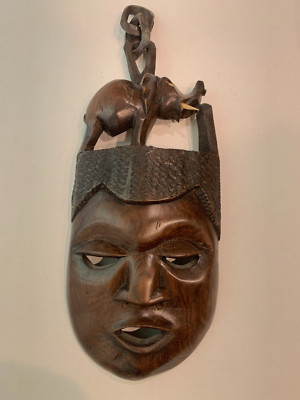 Hand Carved Wooden Tribal African Mask Elephant Design 14"x5.5" | eBay