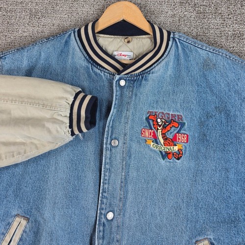 Vintage Disney Store Tigger Original Denim Varsity Jacket Large Bomber ...