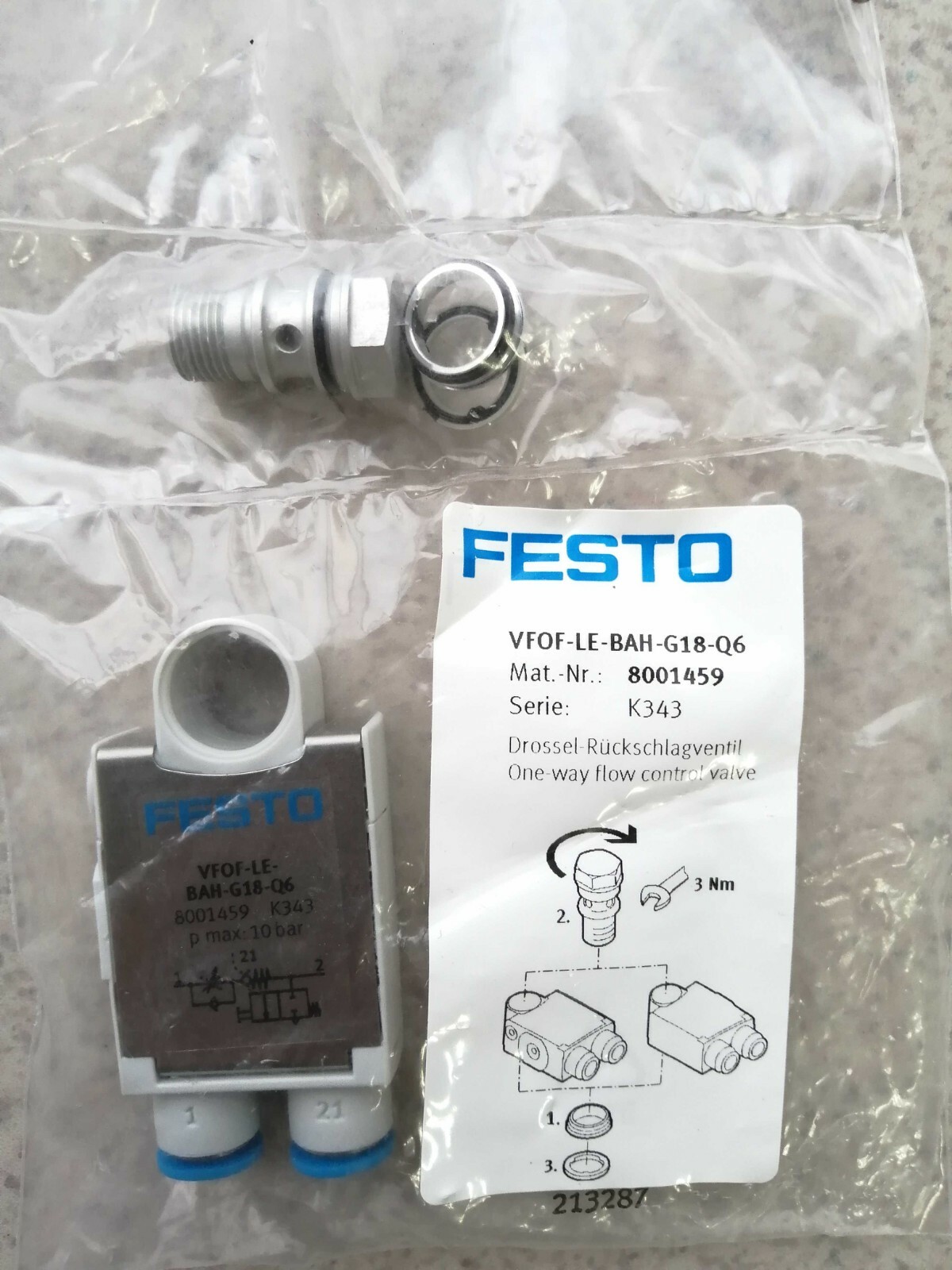 1 pcs FESTO VFOF-LE-BAH-G18-Q6 8001459 one-way throttle valve | eBay