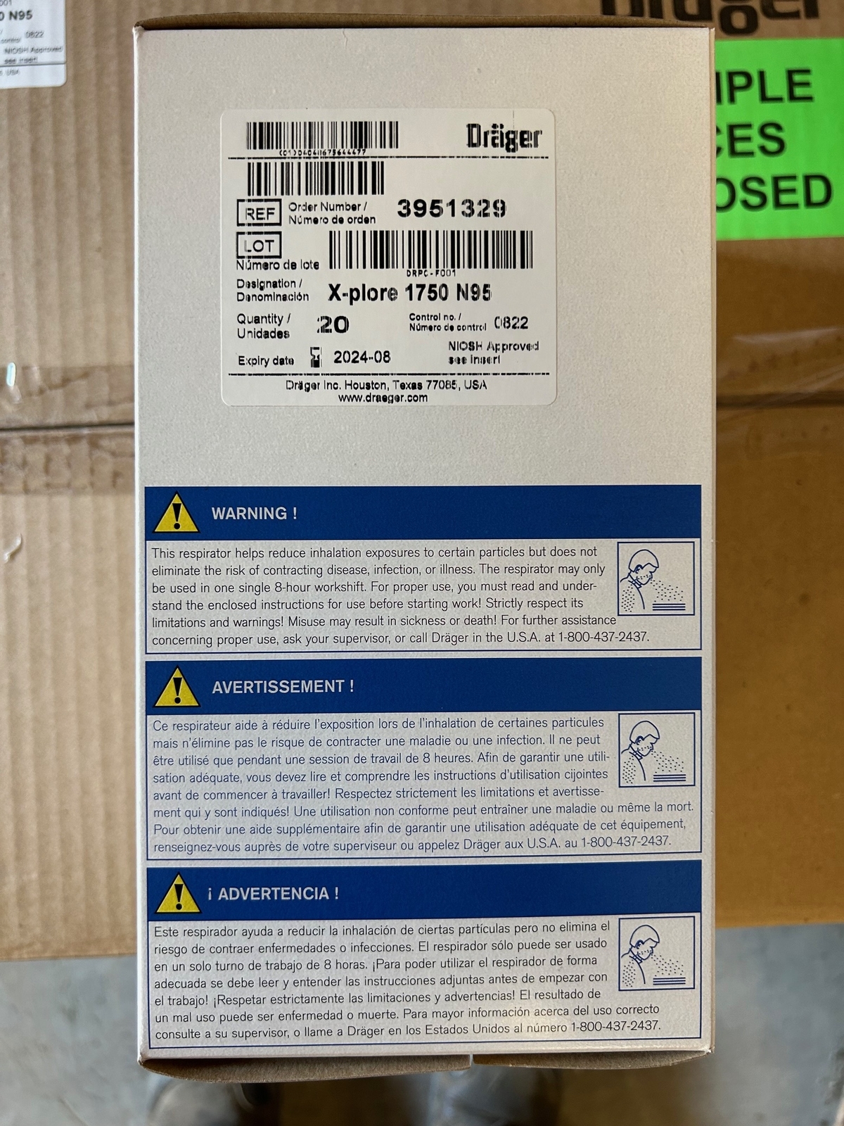 Drager X-plore 1750 N95 Particulate Respirator Dust Mask, Case of 360 ...