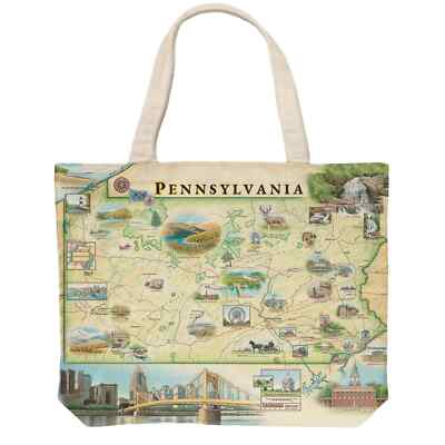 NEW Cotton Canvas Pennsylvania Map Tote Bag Reusable Grocery Bag 18x15 ...