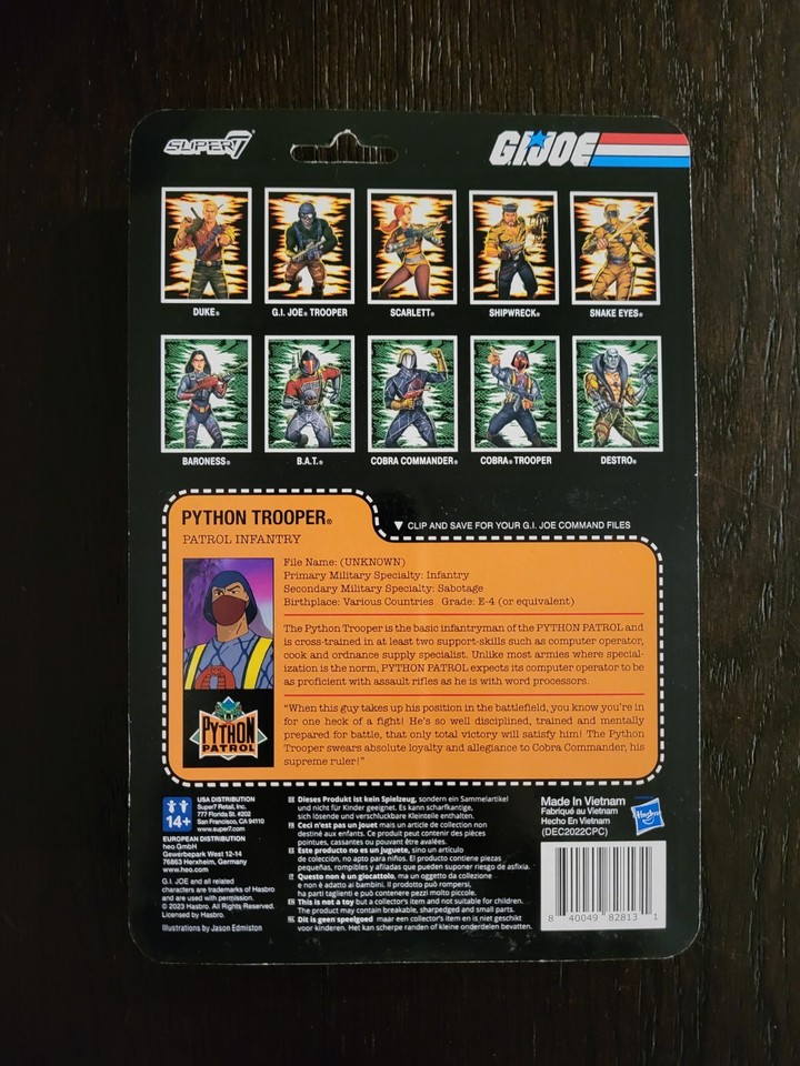 Python Patrol Trooper 3.75" GI JOE COBRA ReAction Super 7 MOC NEW ...
