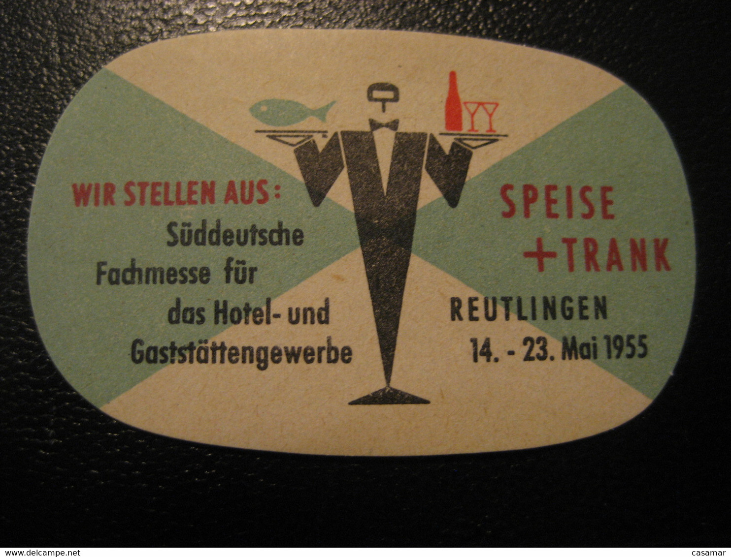 Reutlingen 1955 Fish Wine Hotel Poster Stamp Vignette Germany ...