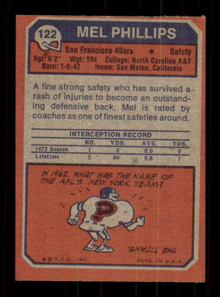 1973 Topps #122 Mel Phillips EXMT/NM 49ers 239125 | eBay