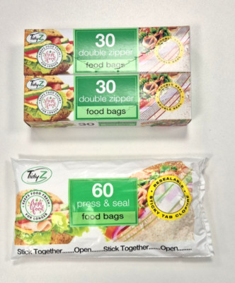 TIDY Z Double Zipper/Press & Seal Food bags 60, choose your closing ...