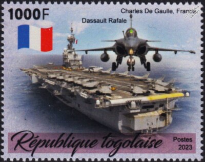 CHARLES DE GAULLE Aircraft Carrier Warship & DASSAULT RAFALE Stamp ...