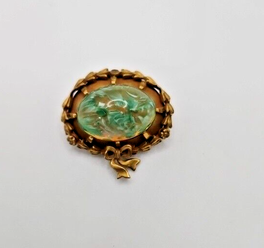 Antique Victorian PSCO signed Circle Pin Brooch Gold tone green stone ...