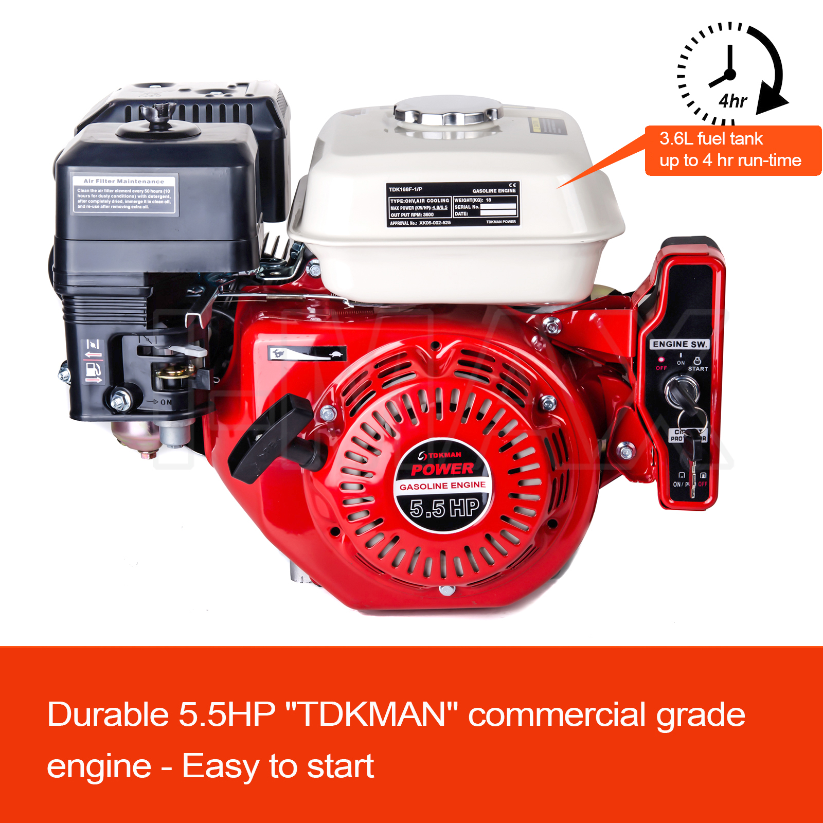 5.5HP Petrol Engine OHV Stationary Motor Horizontal Shaft Electric ...