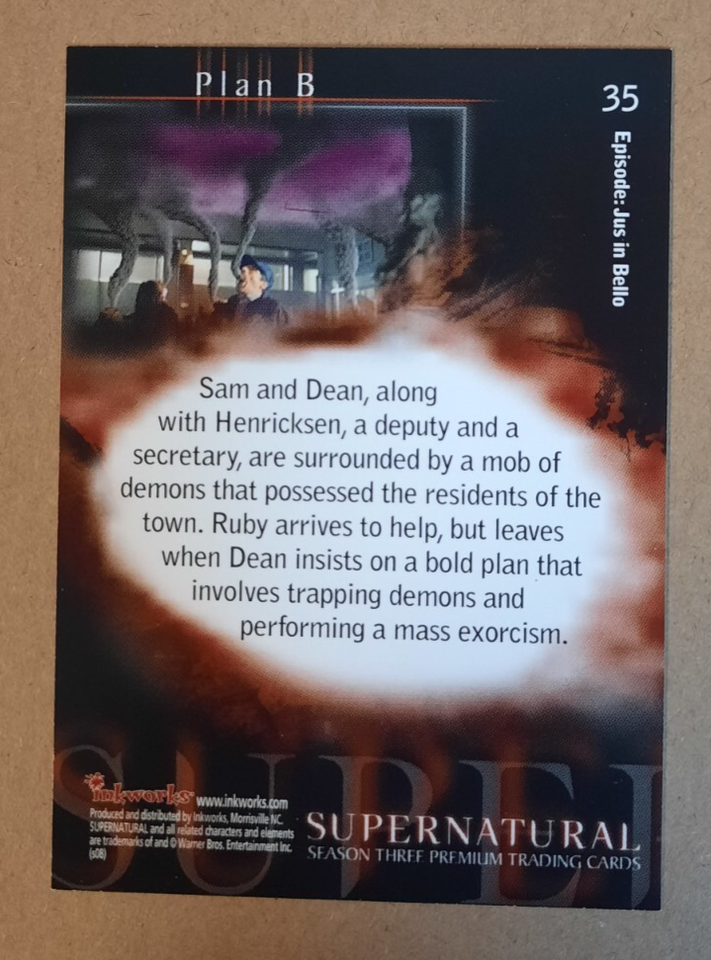 SUPERNATURAL Season Three Trading Cards #35 Inkworks 2008 "Plan B" | eBay