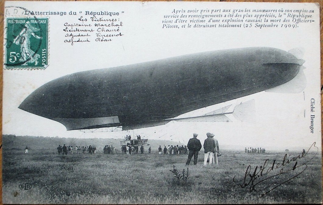 Airship/Dirigible/Blimp 1909 French Aviation Postcard: 'Le Republique ...