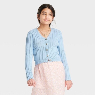 WA) Girls Cropped Ribbed Cardigan Sweater - Art Class Blue XXL 18/20 | eBay