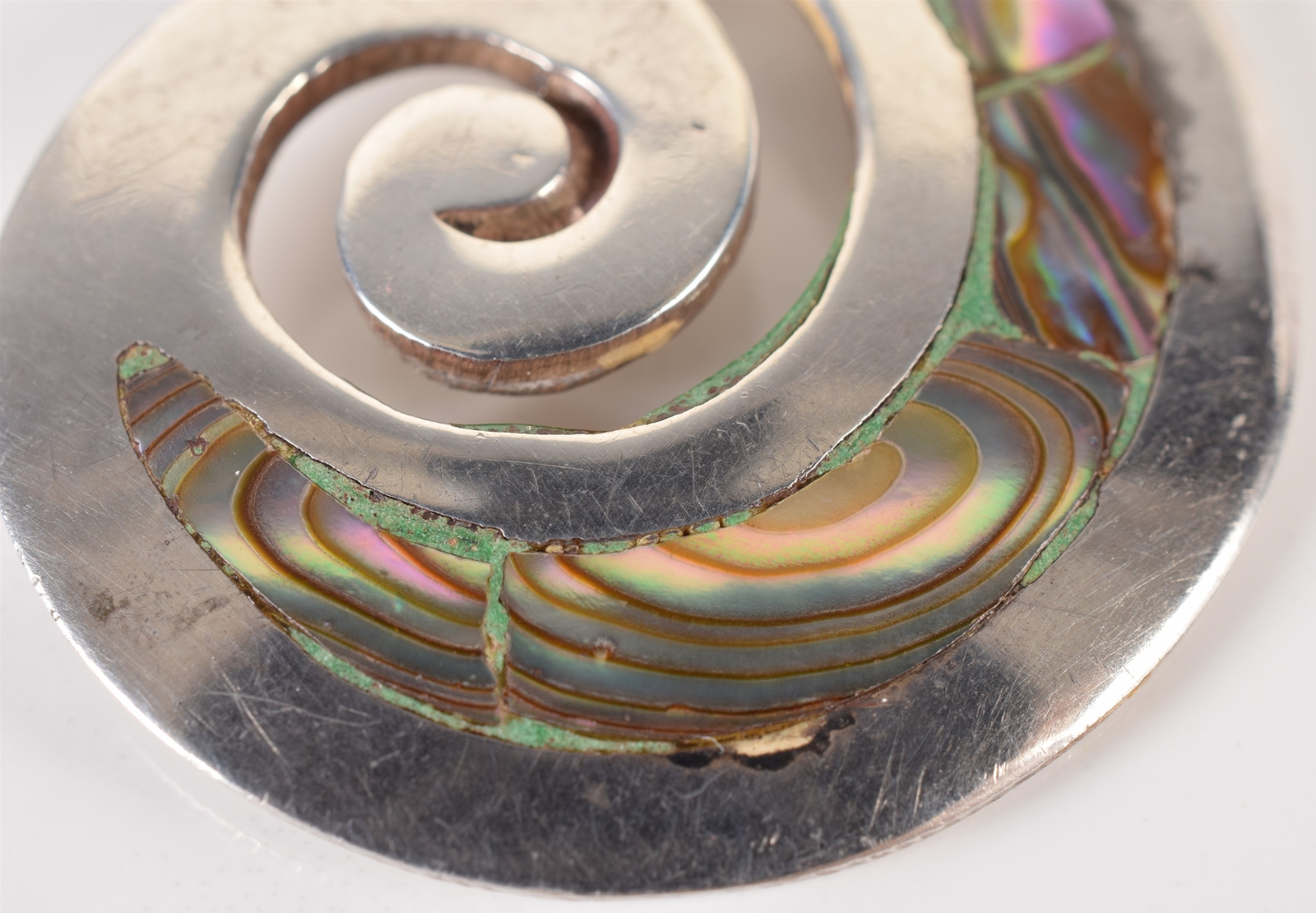 18" Vtg Sterling Silver 925 Spiral Coil Genuine Abalone Inlay Pendant ...