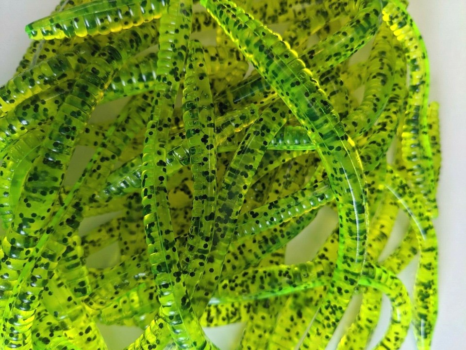 50 PK-6" FINESSE WORMS-"CHARTREUSE PEPPER" -HEAVY SALT & SCENT- BASS ...