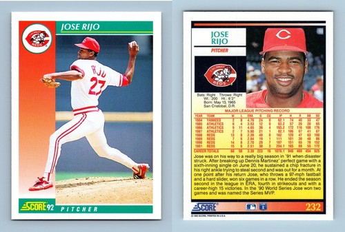 Jose Rijo - Reds - #232 Score 1992 Baseball Trading Card | eBay