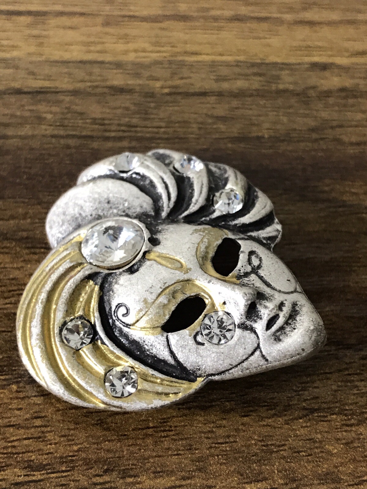 3 Vintage Comedy Tragedy Theater Face Matte Pin Brooch - Gem