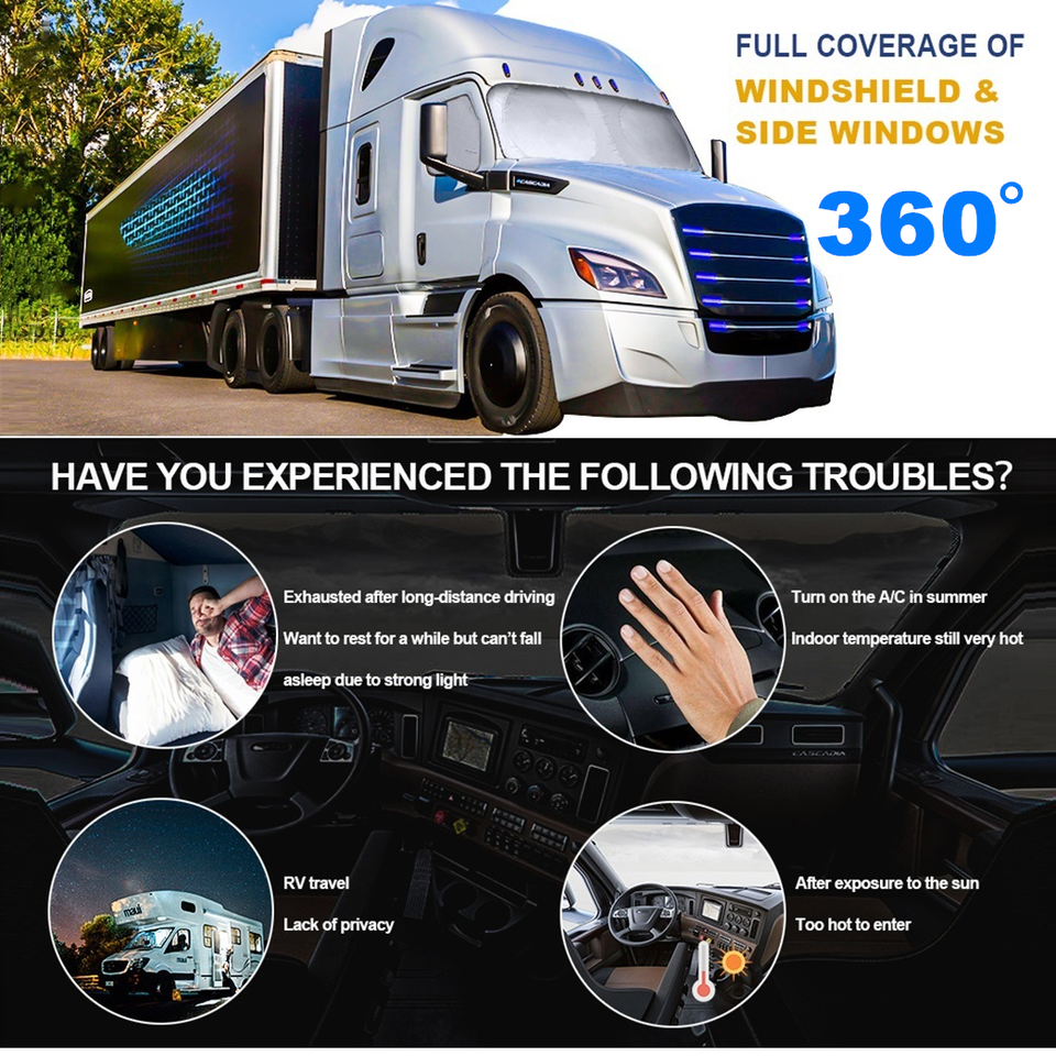 For Semi-Truck Volvo VNL Windshield Side Window Sun Shade Cover UV ...
