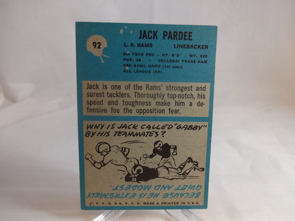 1964 Topps Football Jack Pardee Los Angeles Rams Card #92 | eBay