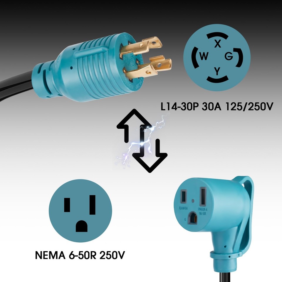 Welder Adapter Cord, L14-30P Twist-Lock Male to 6-50R Female, 4 Prong ...