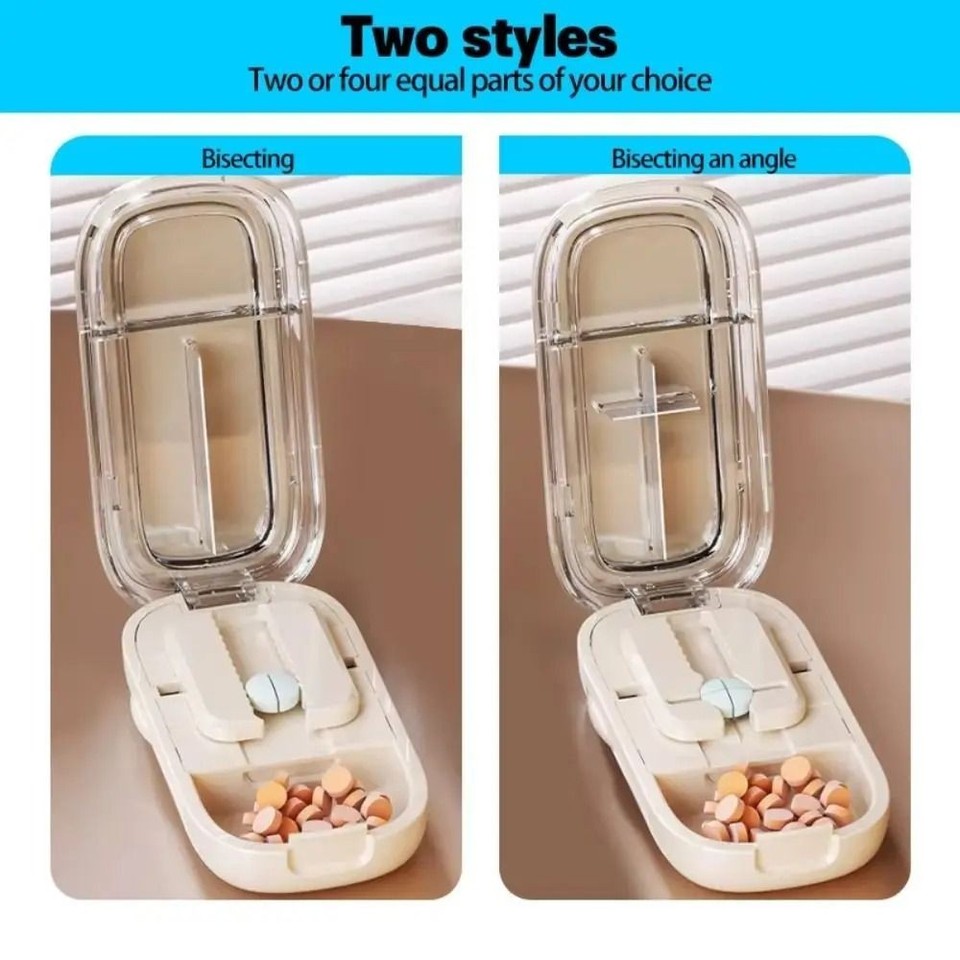 Portable 2 in 1 Pill Cutter Medicine Box Adjustable Pill Splitter High ...