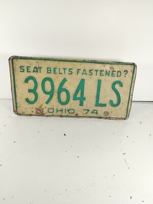Vintage Ohio OH License Plate 1974 SEAT BELTS FASTENED? No.3694 LS ...