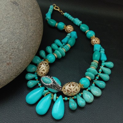 18'' 2 Rows Multi Shape Blue Turquoise CZ Necklace | eBay