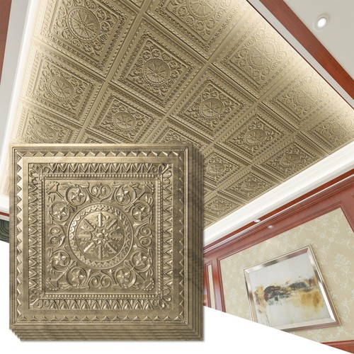 Art3d 2x2 ft. Drop Ceiling Tiles, Glue up Ceiling Tiles in Antique Gold ...
