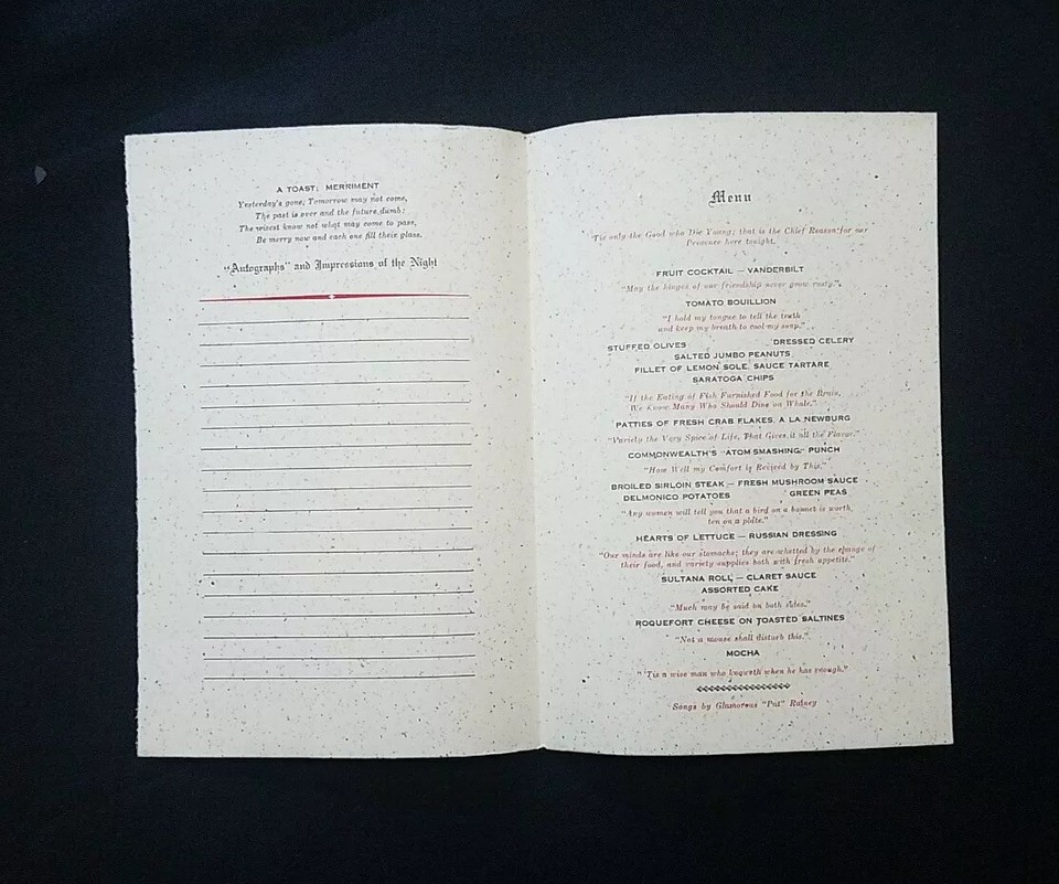 1945 New Years Eve Dinner Menu Commonwealth Country Club Chestnut Hill ...