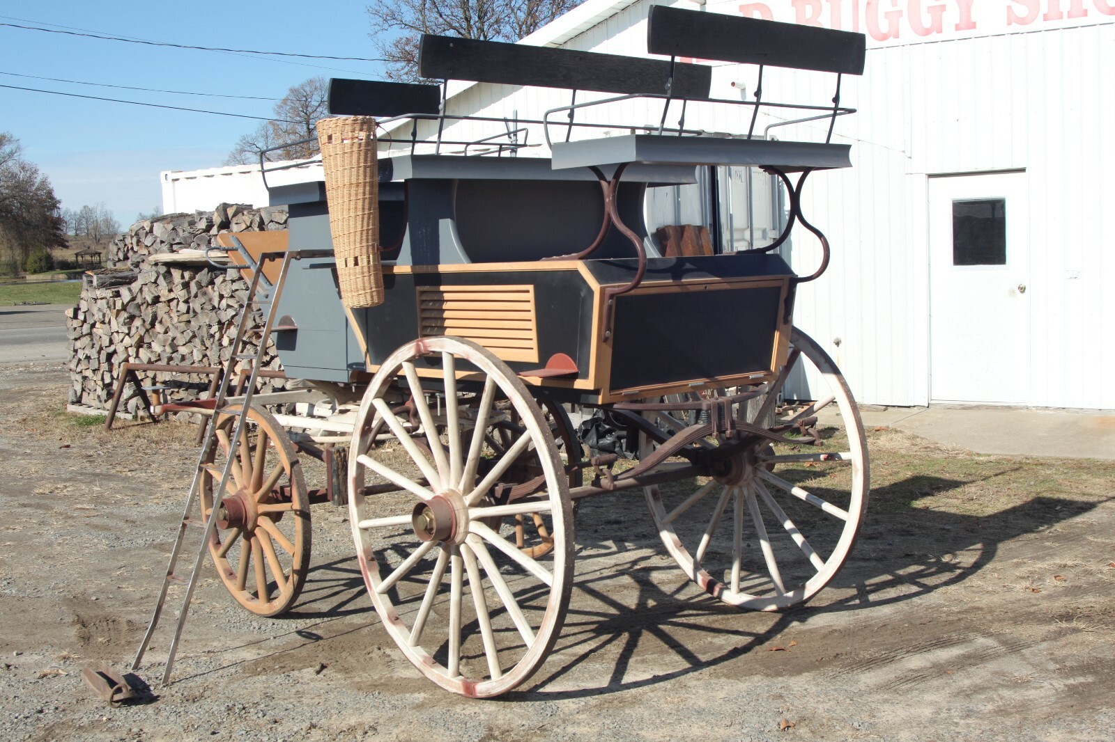 Horse Drawn Brewster Roof Seated Sleigh Buggy Wagon Carriage Antique ...