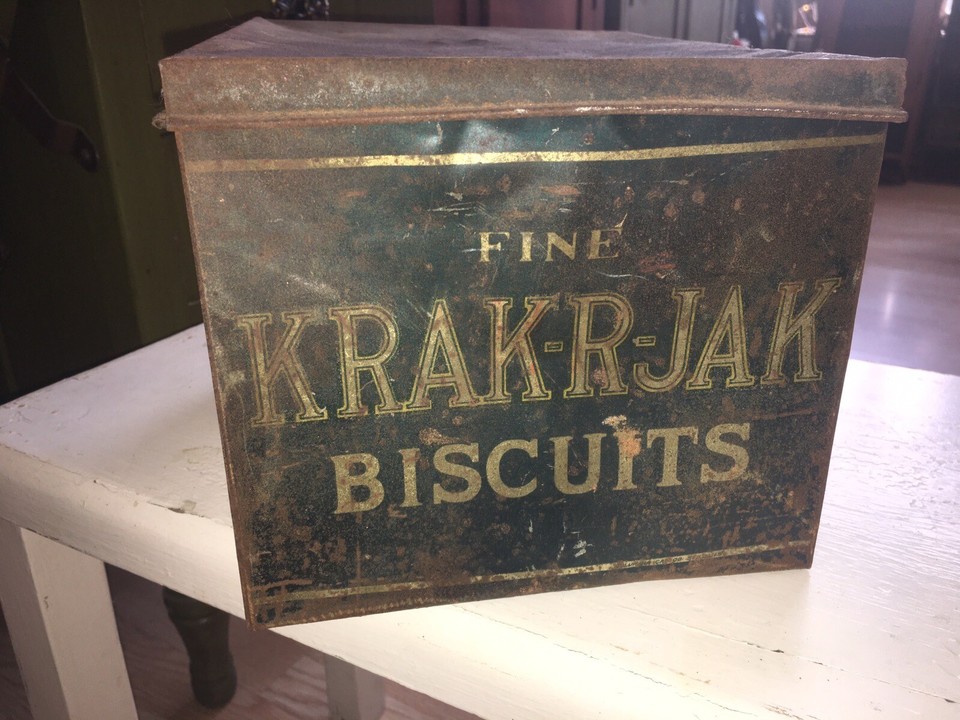Vintage Antique Krak-R-Jak Biscuits Primitive Tin Box St. Louis Union ...