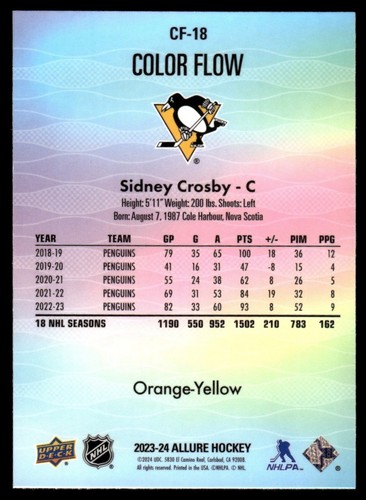 Sidney Crosby #CF-18 2023-24 Upper Deck Allure Color Flow - Orange ...