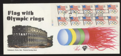 U.S. #2528 1991 Flag With Olympic Rings Pugh HP Cachet FDC unaddressed ...