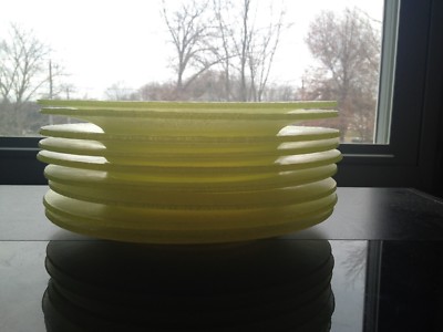 Set Of 9 Mold Blown Imperial Vaseline Uranium Stretch Glass Plates | eBay