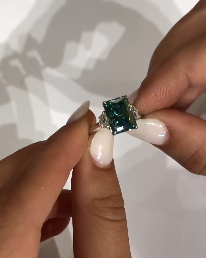 New Green Radiant Cut Simulated CZ 3 Stone 925 Sterling Silver Wedding ...