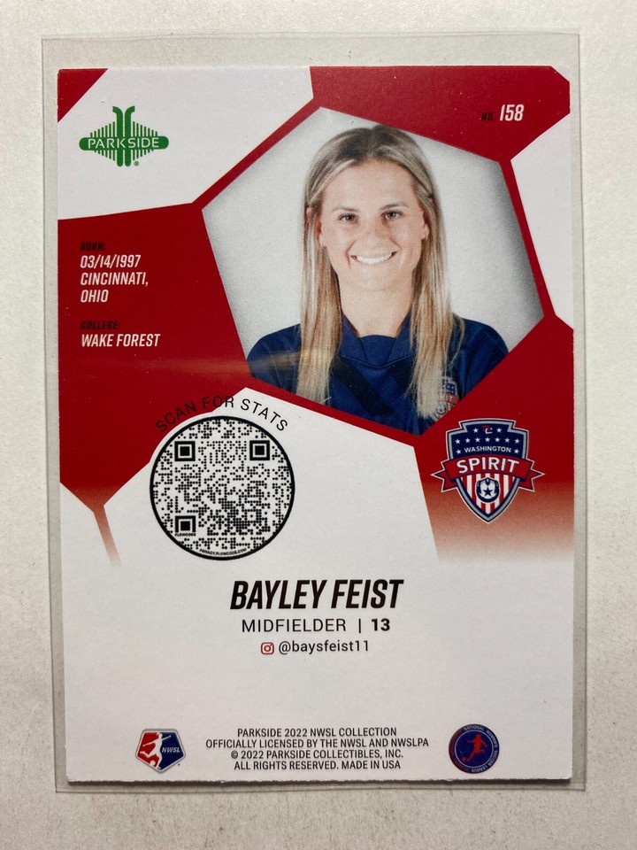 Bayley Feist 2022 Washington Spirit Black & White #158 Parkside NWSL ...