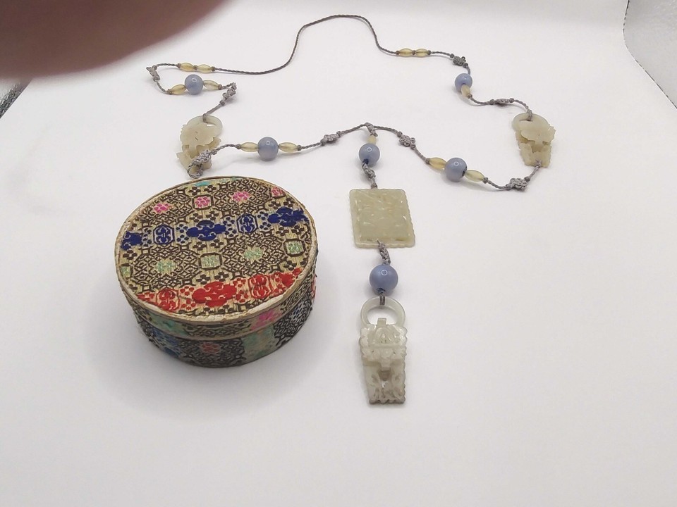 Antique Chinese Devil's Work Hand Carved Natural Jade Necklace RARE | eBay