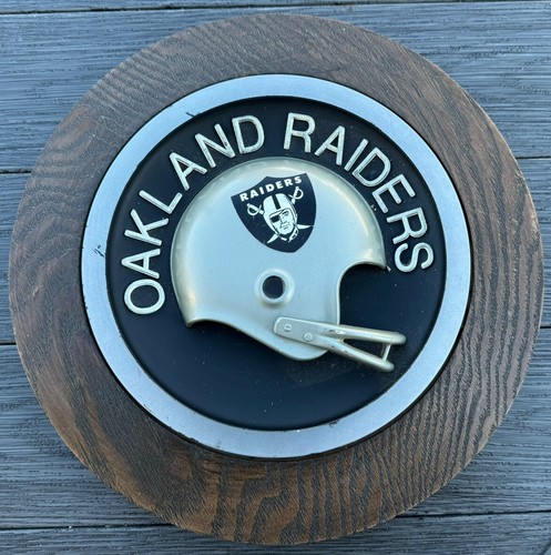 Vintage 1970s Oakland Raiders 14" Round Football Helmet Wall Plaque NFL ...