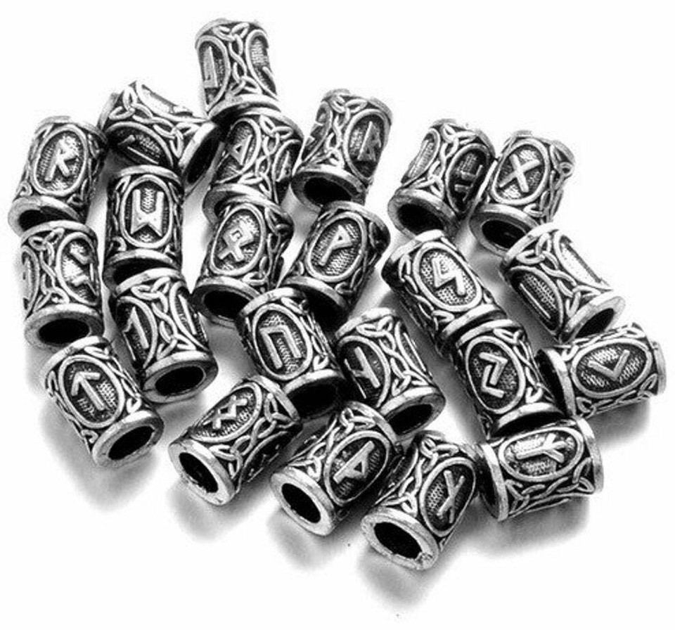 Full Set 24pc Rune Beads, Beard Dread Braid Viking Elder Futhark Big ...