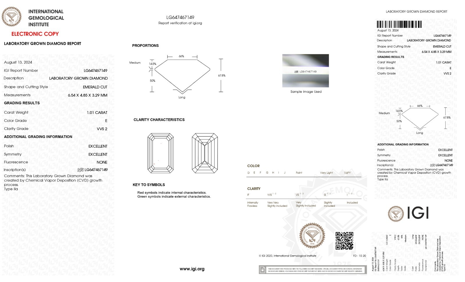 1.01 Ct. E Color VVS2 Clarity Lab Grown CVD IGI Certified Emerald Shape Diamond | eBay
