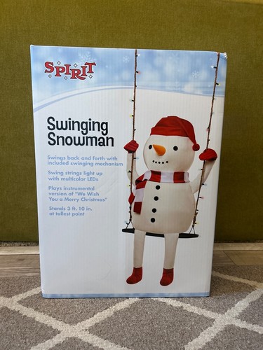 Spirit Halloween Christmas Swinging Snowman Animated Lights Music ...