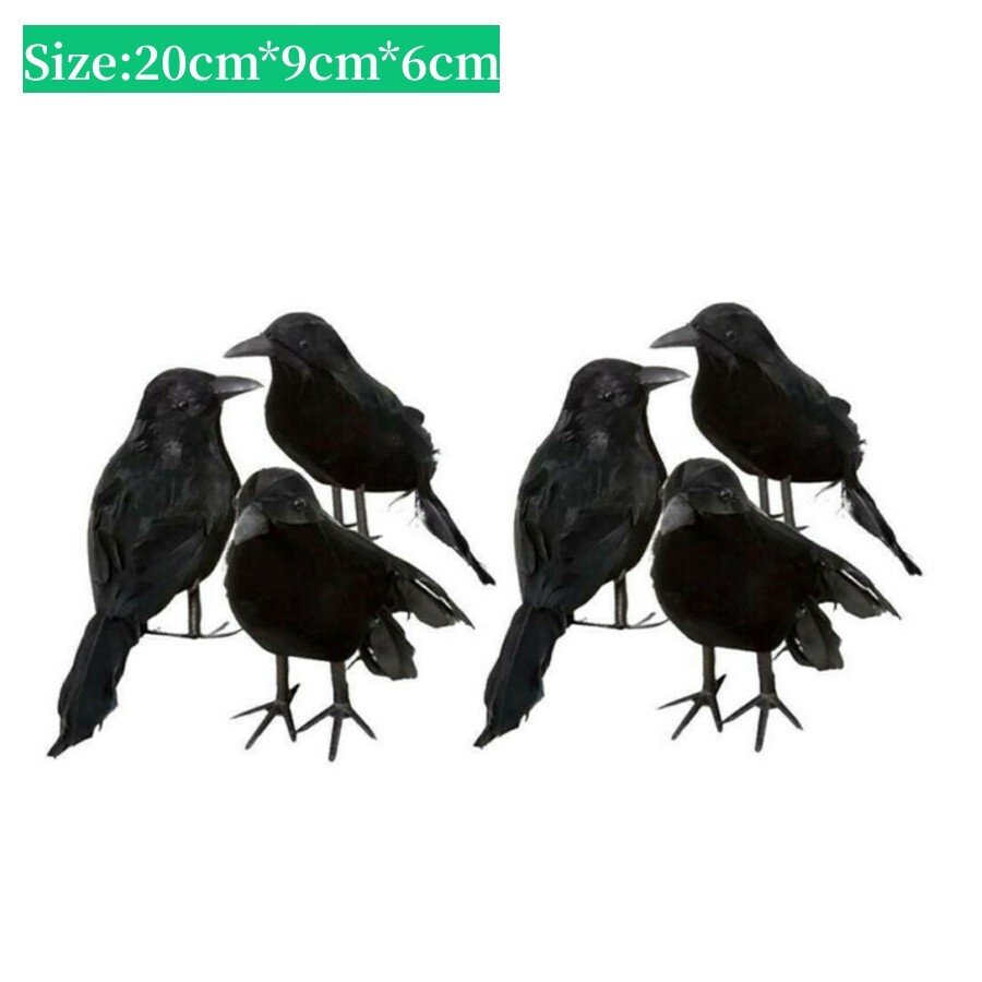 6x Halloween Crow Birds Prop Realistic Raven Feathered Spooky Party ...