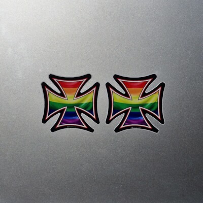 2x LGBT Gay Pride Rainbow Flag Iron Cross Vinyl Sticker Decal For Car ...