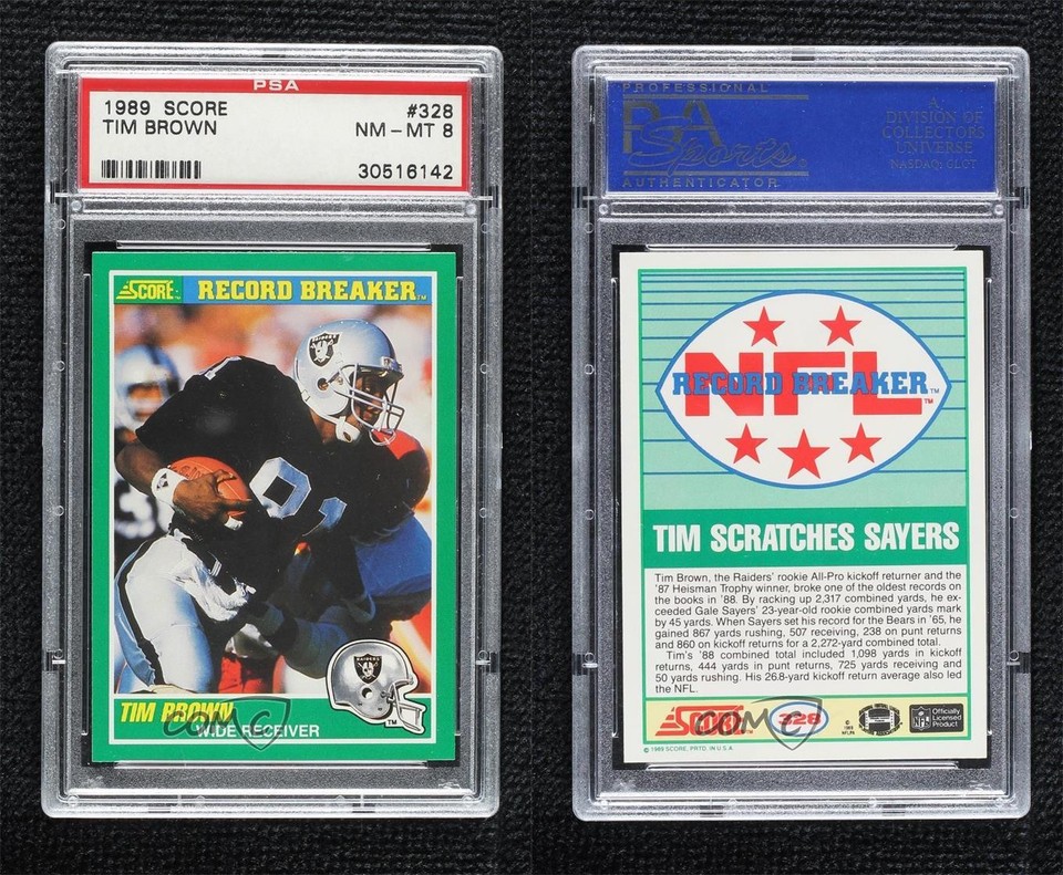 1989 Score Record Breaker Tim Brown #328 PSA 8 HOF 0ny1 | eBay