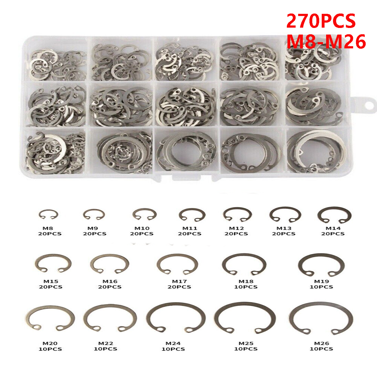 270x Circlip Set internal Circlips snap Ring assortment set retaining ...
