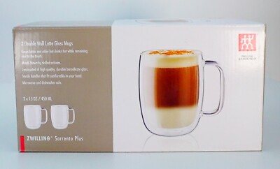 Zwilling J.A. Henckels Double Wall Latte Glass Mugs Coffee Cup Tea ...